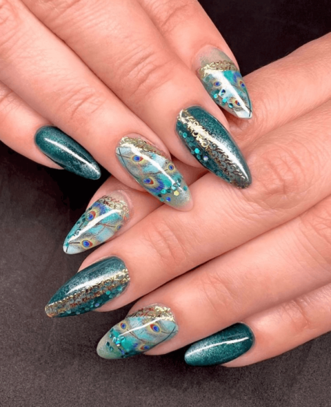 Peacock Nails - 70 Inspirational Ideas